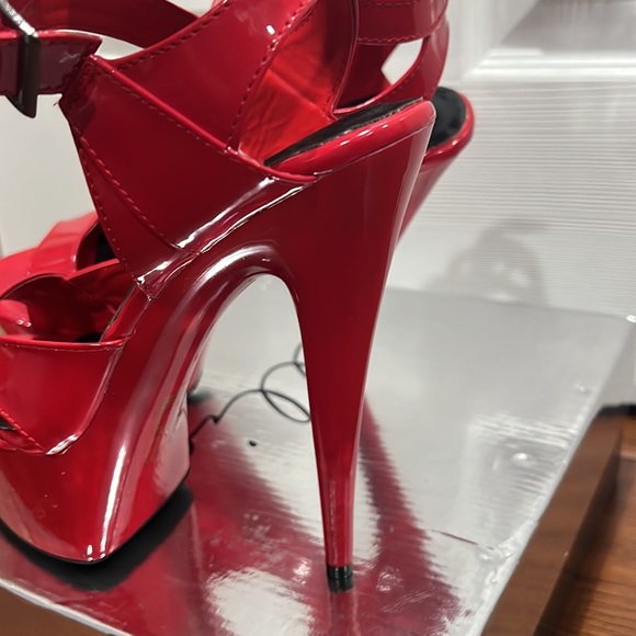 Ellie | Shoes | Red Patent Platform High Heels Clear Strap Open Toe ...